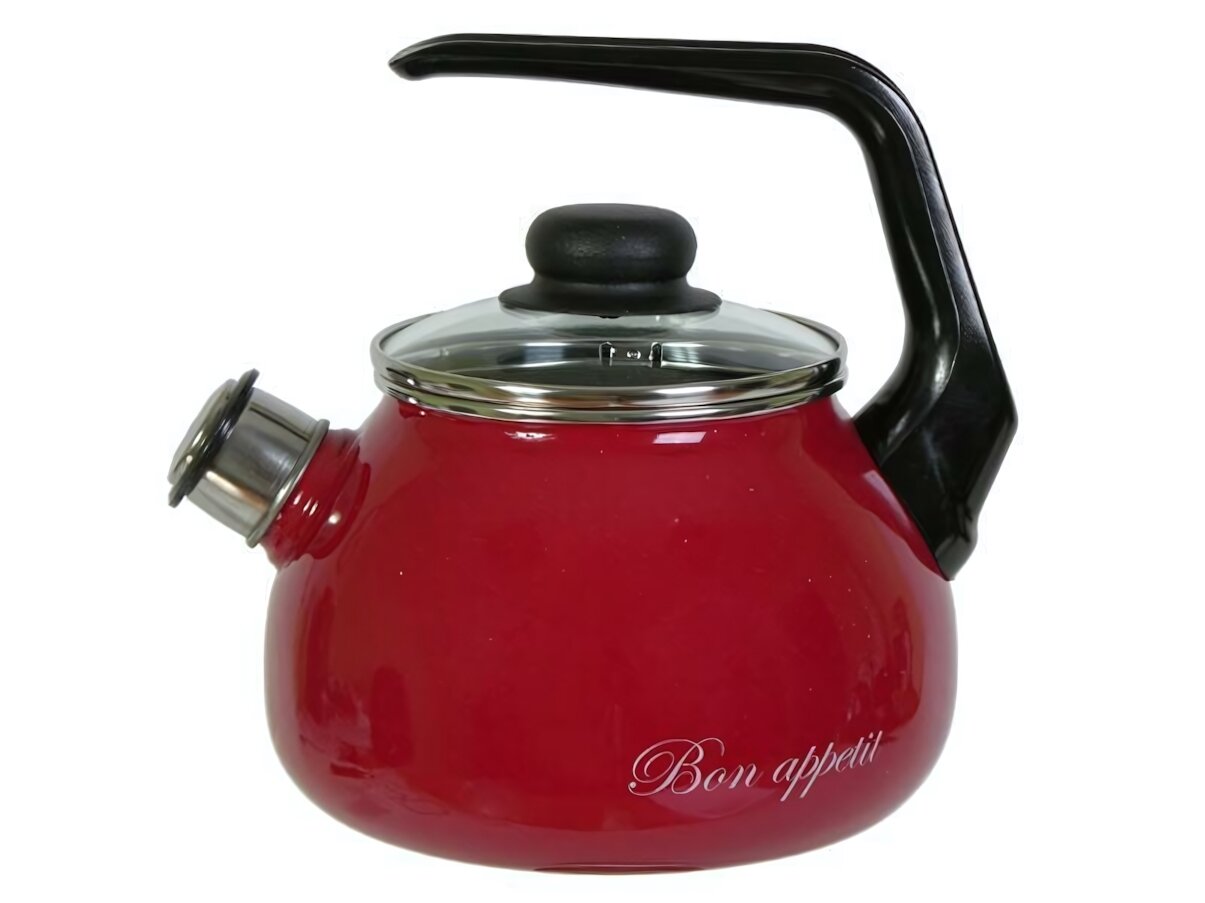 Чайник со свистком «Bon Appetit», эмалированная сталь, 2л, вишневый цвет