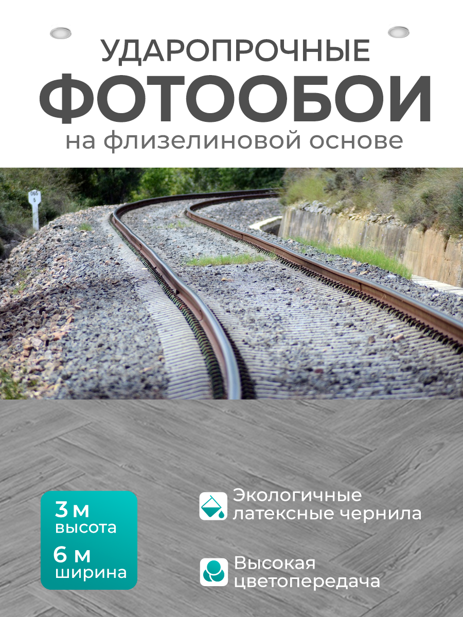 Фотообои моющиеся ударопрочные "Поезд, железная дорога, пейзаж" 600x300 см. флизелиновые на стену