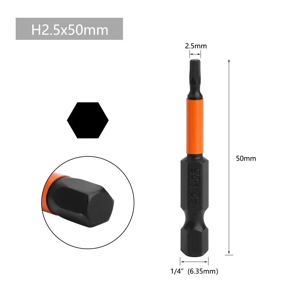 Магнитная ударная биты набор 1/4 дюйма H1.5 H2 H2.5 H3 H4 H5 H6 H2.5 50mm