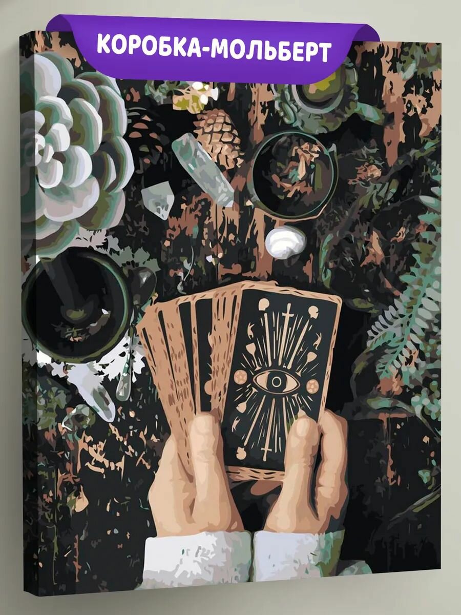 Картина по номерам на холсте с подрамником "Таро, гадание: колода карт в руках" 40x50 см, Девушка Эзотерика