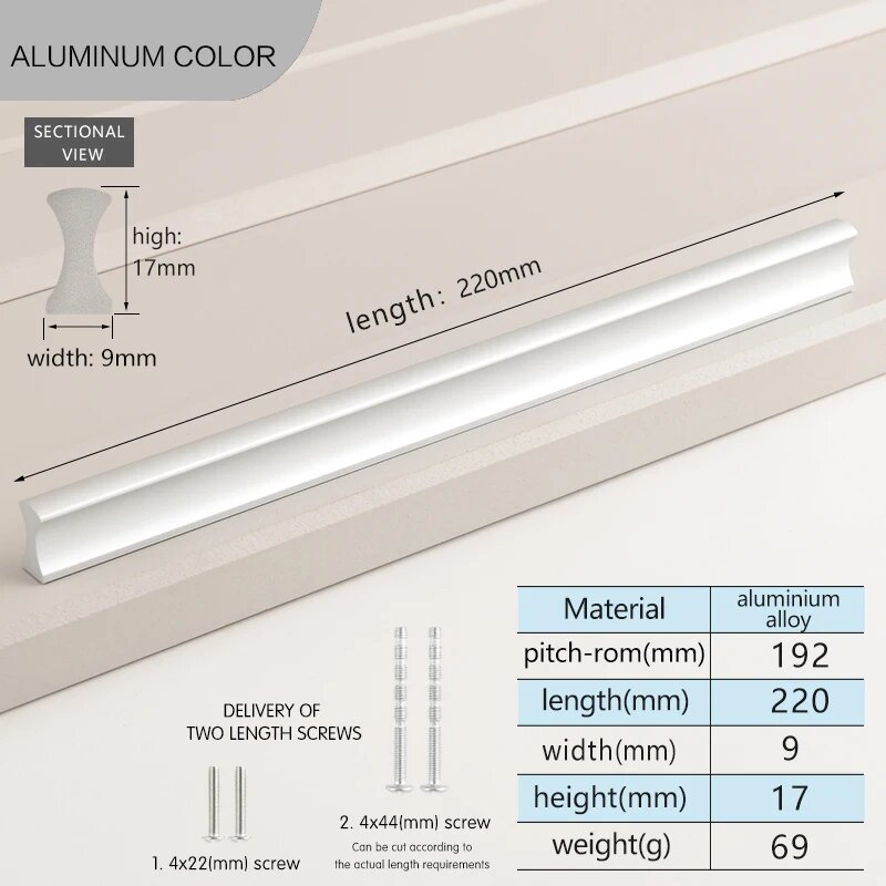Простые современные дверные ручки шкафа из алюминиевого сплава, длинные ручки для гардероба, длина 500 мм, черные ручки для выдвижных ящиков, ручка для кухонного шкафа