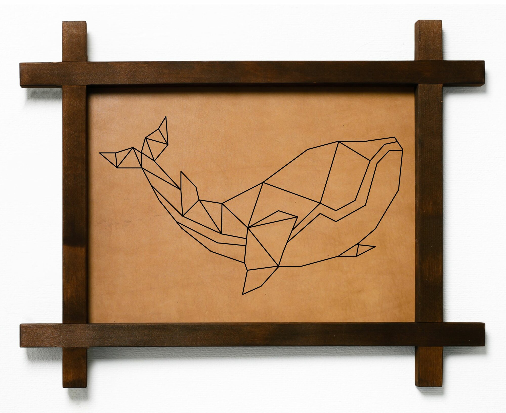 Картина интерьерная, натуральная кожа, "Геометрический кит", в деревянной раме, BoomGift