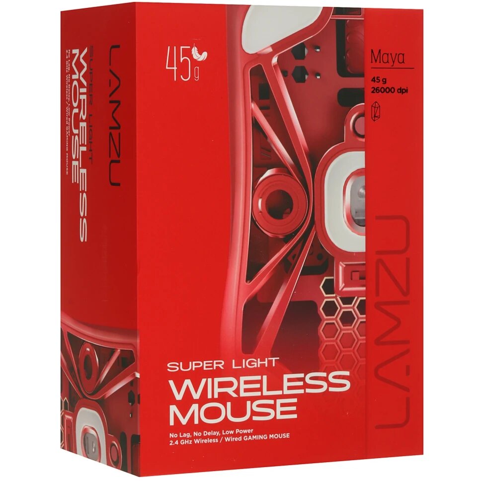 Мышь беспроводная/проводная LAMZU Maya, 26000 dpi, PixArt PAW3395, красный