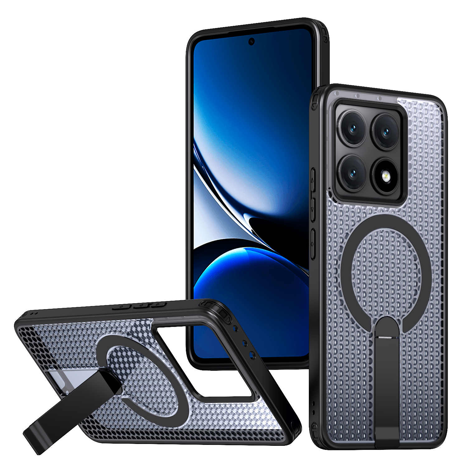 Чехол Для Xiaomi 14T/Сяоми 14T, soft touch, накладка, поликарбонат (PC), защита камеры, ударопрочный, встроенная подставка, усиленные углы, Xiaomi, Xiaomi 14T, black,