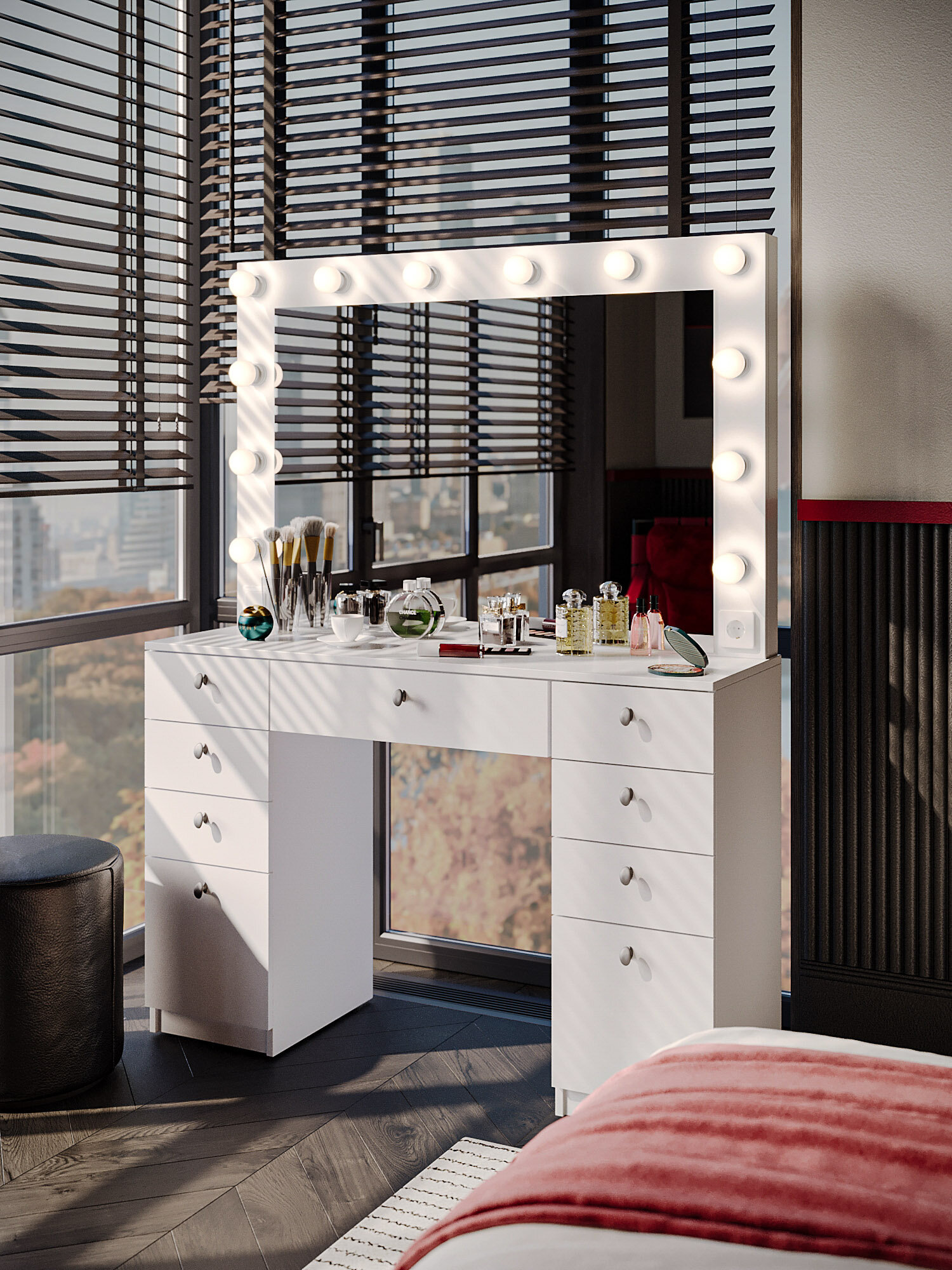 Туалетный столик GRIMSTOL 4Р120-БШ, гримёрное зеркало, LED-подсветка, белый