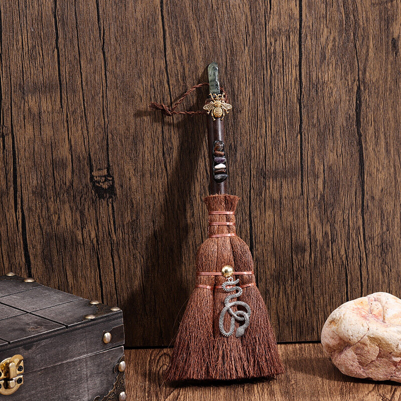 Натуральный кристаллический необработанный камень, метла ведьмы, подвесное украшение для автомобиля, 24 см, длинная метла, подвесное украшение