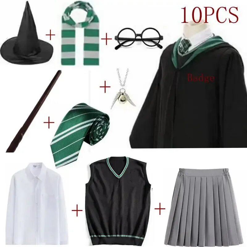 Костюм Гермионы из Гарри Поттера Темно-зеленый, L, 10pcs3