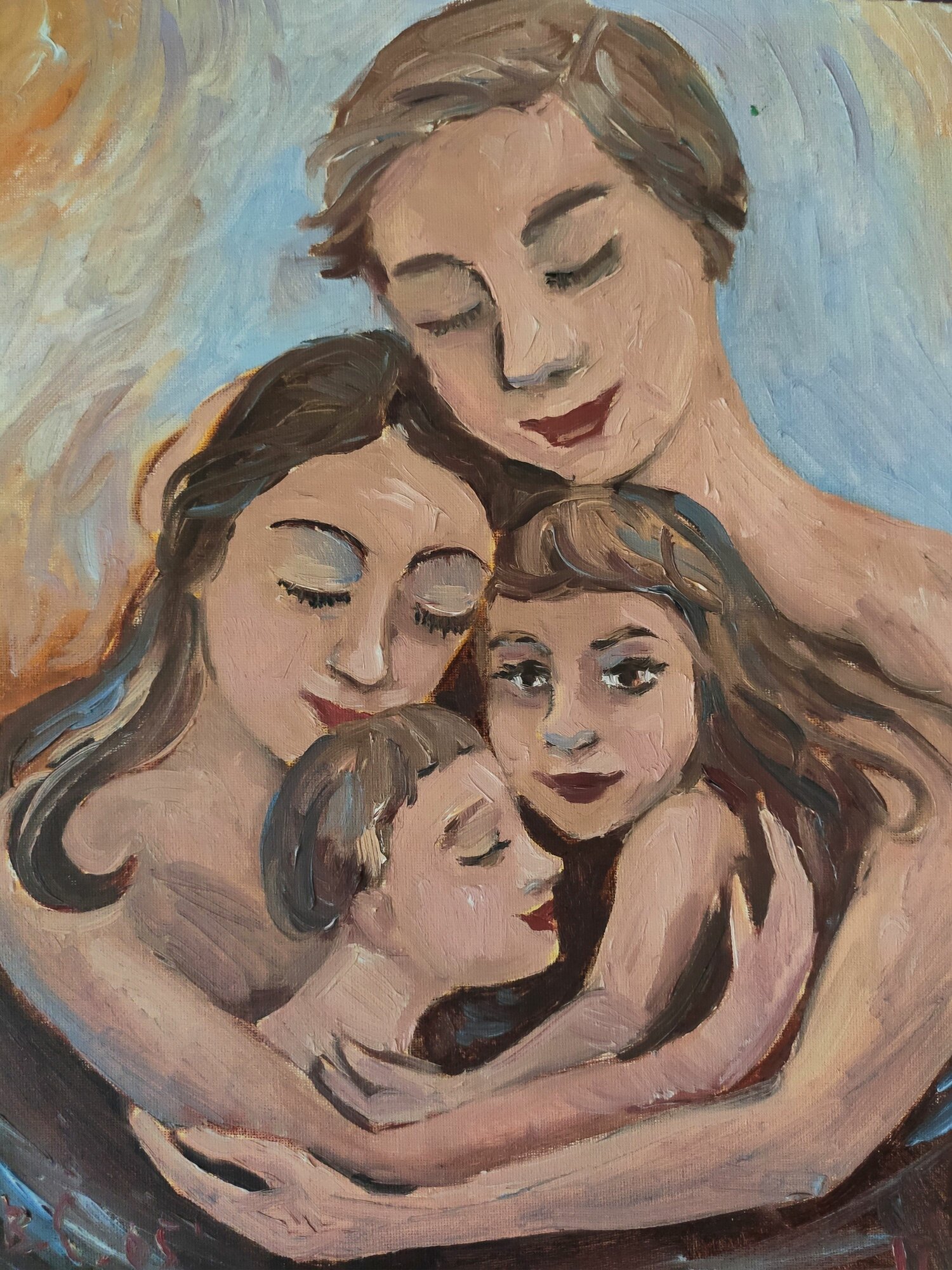 Картина маслом "Семья" 30х40 см, холст на картоне, ручная работа