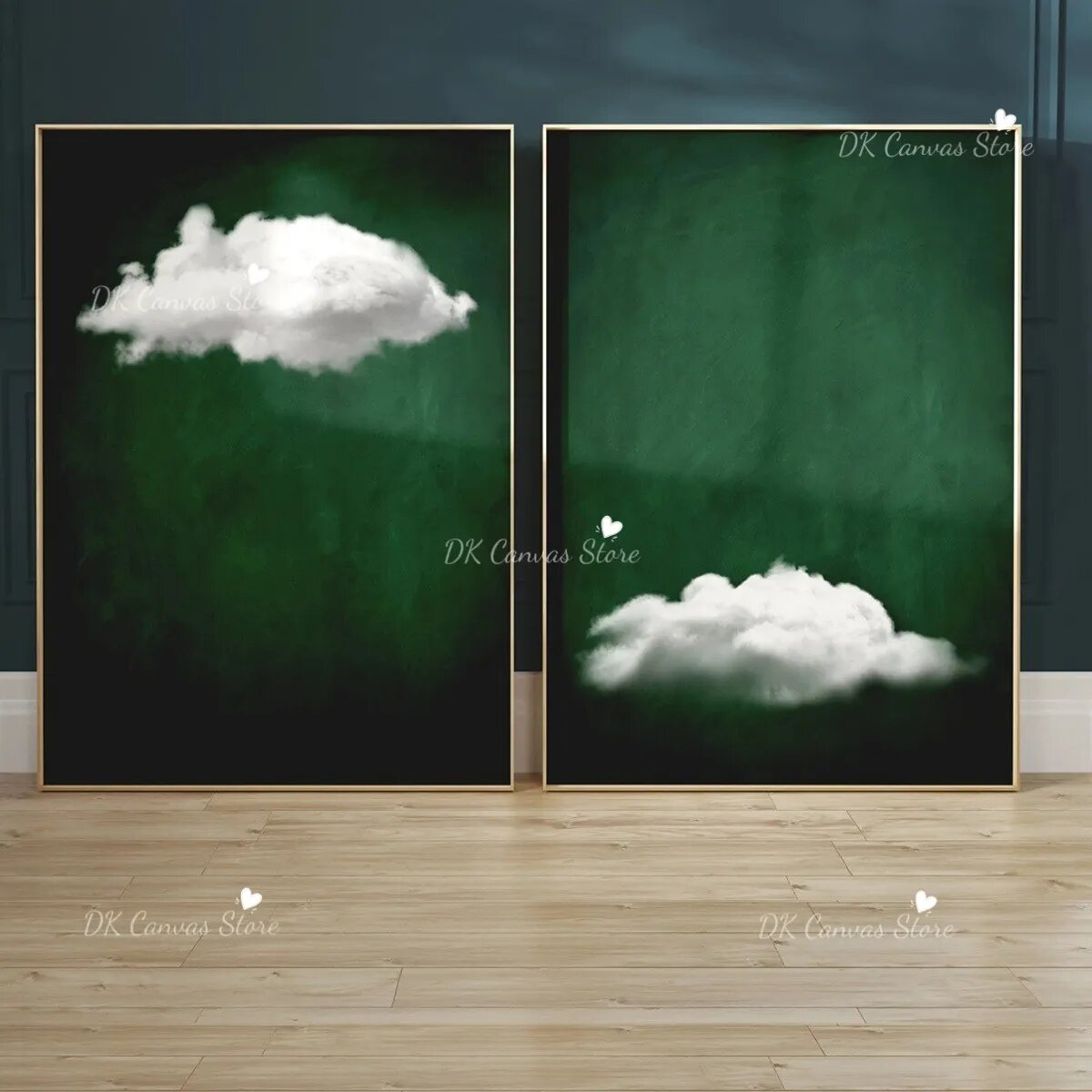 Изумрудные абстрактные картины на холсте 2 шт, 50x70 см