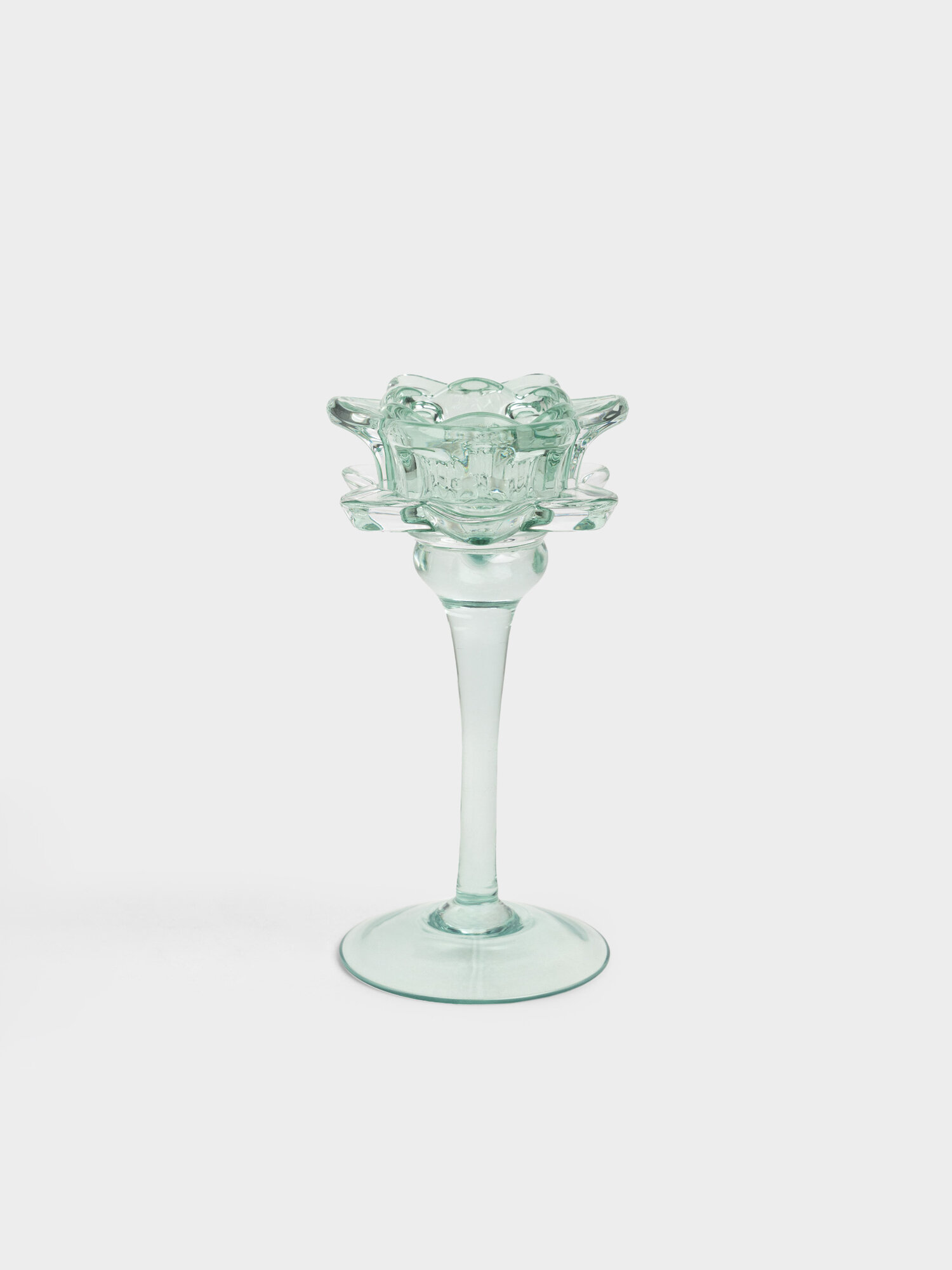 Подсвечник, 17 см, для чайной/тонкой свечи, на ножке, стекло, зеленый, Лотос, Fleur color, Kuchenland