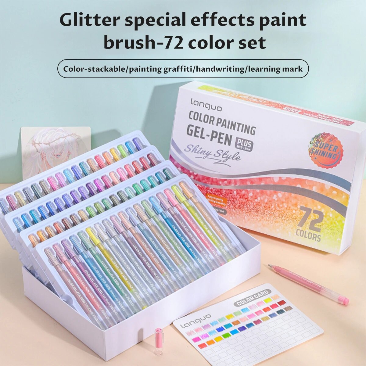 Гелевые ручки Languo 72 цвета, Glitter, H923-72