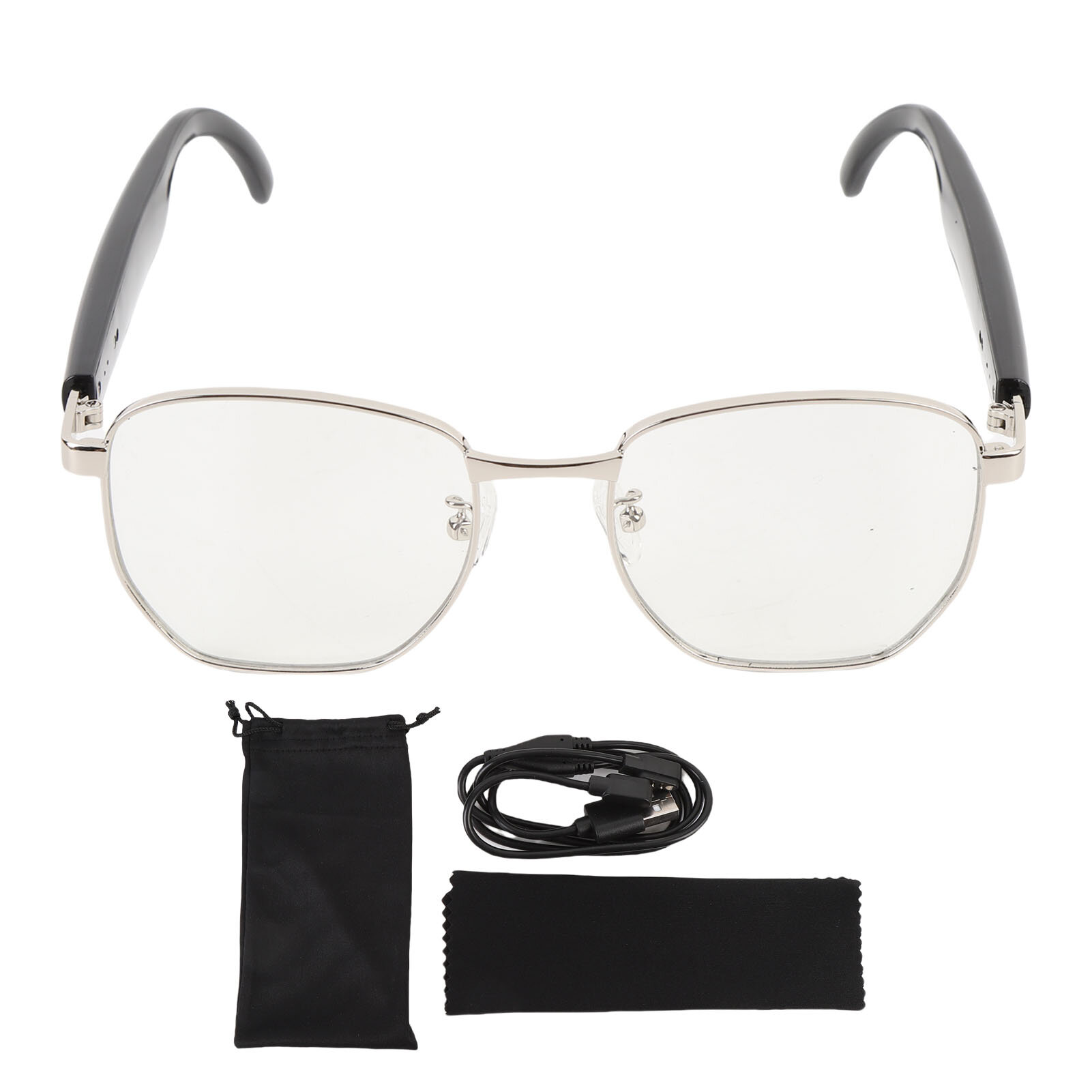 Умные очки с искусственным интеллектом, многофункциональные, унисекс, Bluetooth 5.4, поддержка перевода GPT DeepSeek, прозрачные линзы, серебристый цвет.