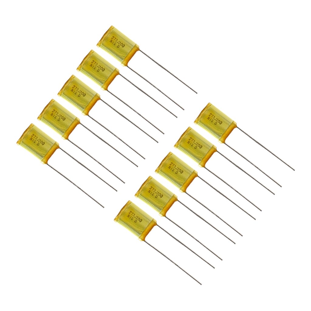 Комплект из 10 конденсаторов 200 В 273 Дж для улучшения качества звучания гитары и снижения уровня шума в электронных схемах.