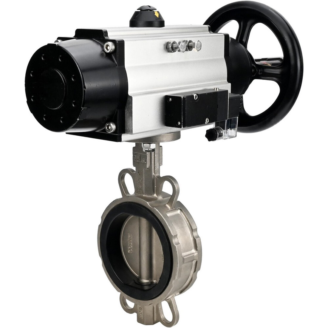 Затвор DN.ru 304-304-VITON-2W-Fb-H Ду150 Ру16 с пн. приводом DA-105-1 и пн. распред. PND2-220VAC NAMUR