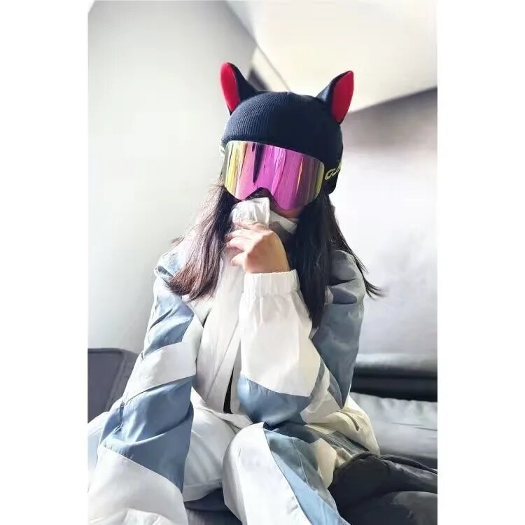 Чехол для лыжного шлема с милыми мультяшными кошачьими ушками (хлеб в форме кошачьих ушей на пару) Чехол для шлема с одной и двойной батареей