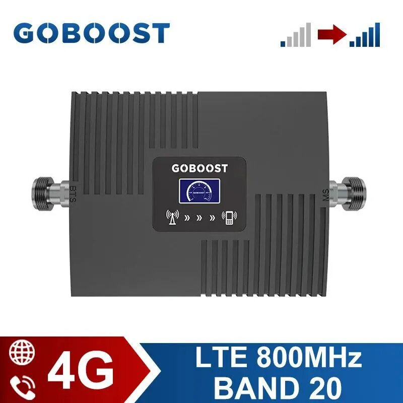 GOBOOST Усилитель сигнала 4G LTE 800 МГц, усилитель сигнала сотовой связи Band 20, однодиапазонный сетевой ретранслятор