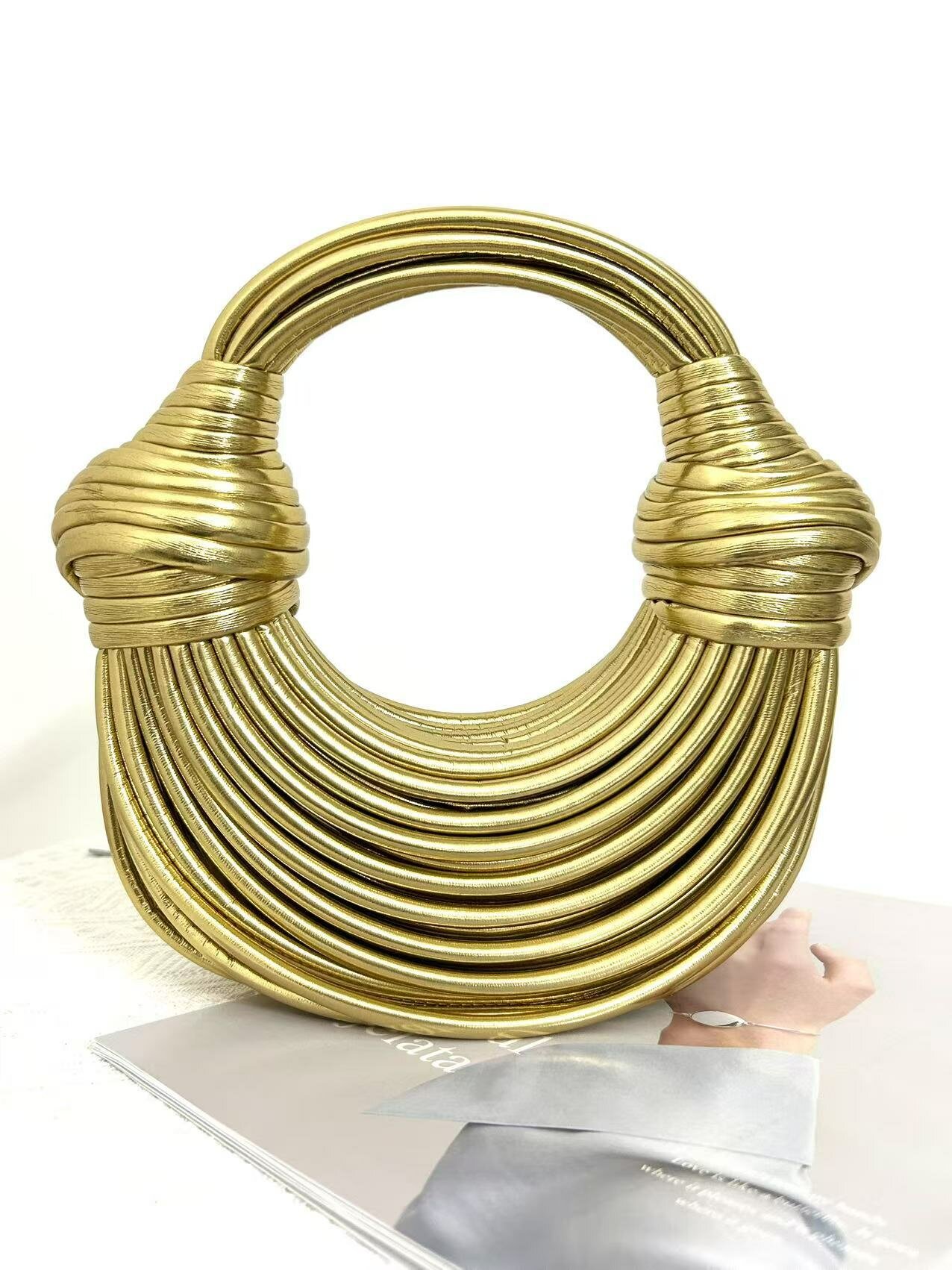 Кросс-бордерный хит продаж: новая модная сумка для лапши, индивидуальный дизайн, универсальная сумка для пельменей, ручная вязка, узелковая сумка через плечо для женщин