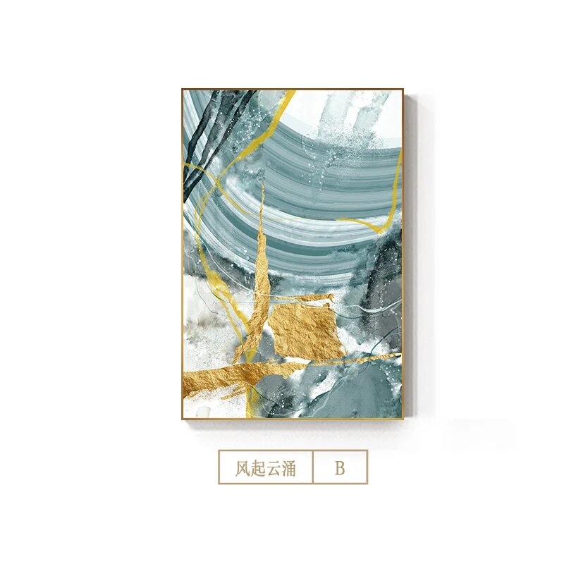 Золотая фольга, зелёное кольцо, холст, настенное искусство Gold Annual Ring B, 40x56cm no frame