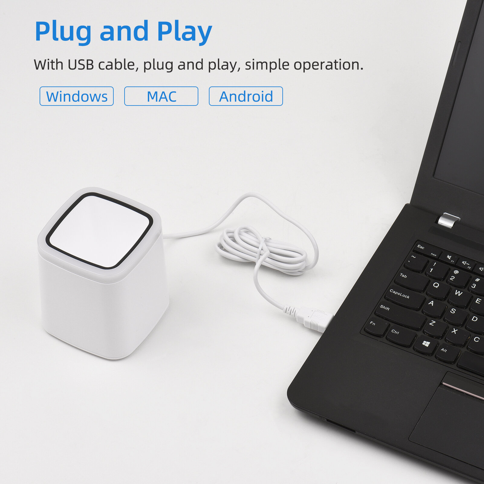 Настольная платформа сканера 1D/2D/QR, USB, hands-free, CMOS, большое окно сканирования.