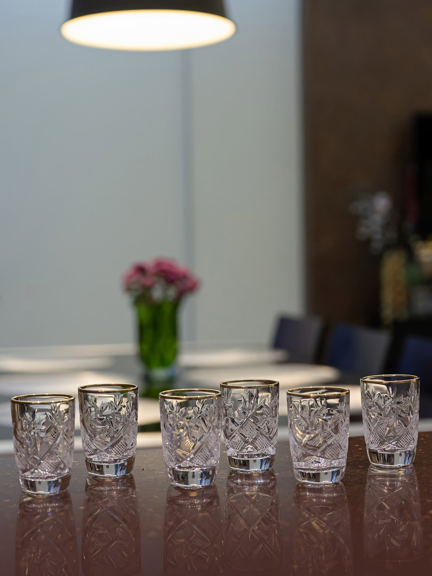 Хрустальные стопки для водки и ликера 50 мл, набор 6 шт, отводка золотом, Неман 1000/1, 4189/50гр