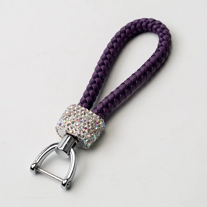 Брелок для ключей из плетеной веревки с инкрустацией бриллиантами и подвеской в виде специальной подковы, креативный