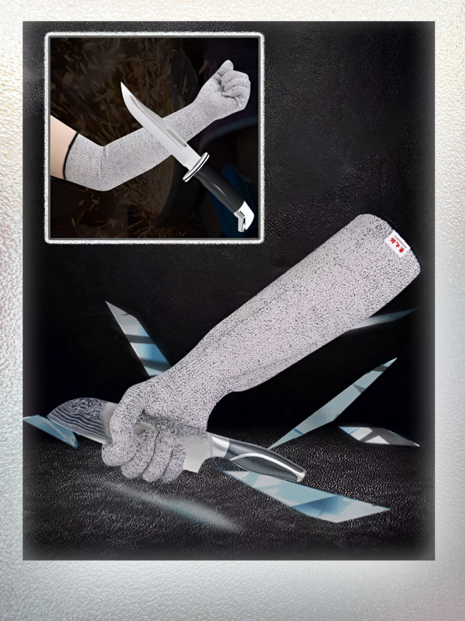 Защитные рукава перчатками, многоразовые, с кевларовым волокном, размер 55 см, серые, особо прочные.