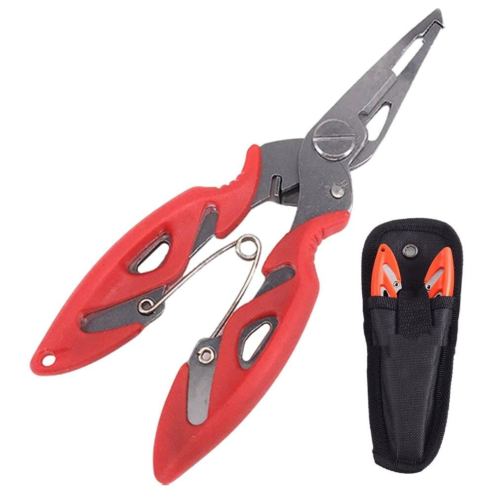 Щипцы, плоскогубцы рыболовные универсальные для рыбалки с чехлом, для разжимания заводных колец, ножницы рыболовные для лески и плетенки 12,5 см синий