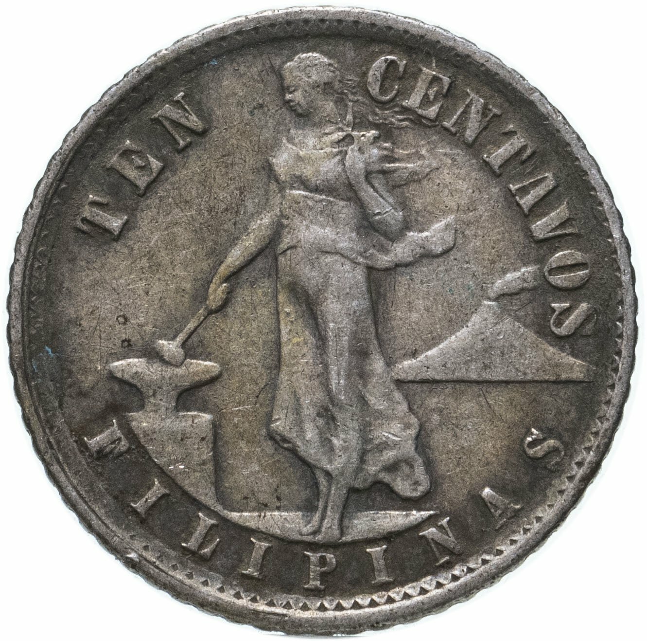 Филиппины 10 сентаво centavos 1941, Серебро 750, в сохранности VF-XF