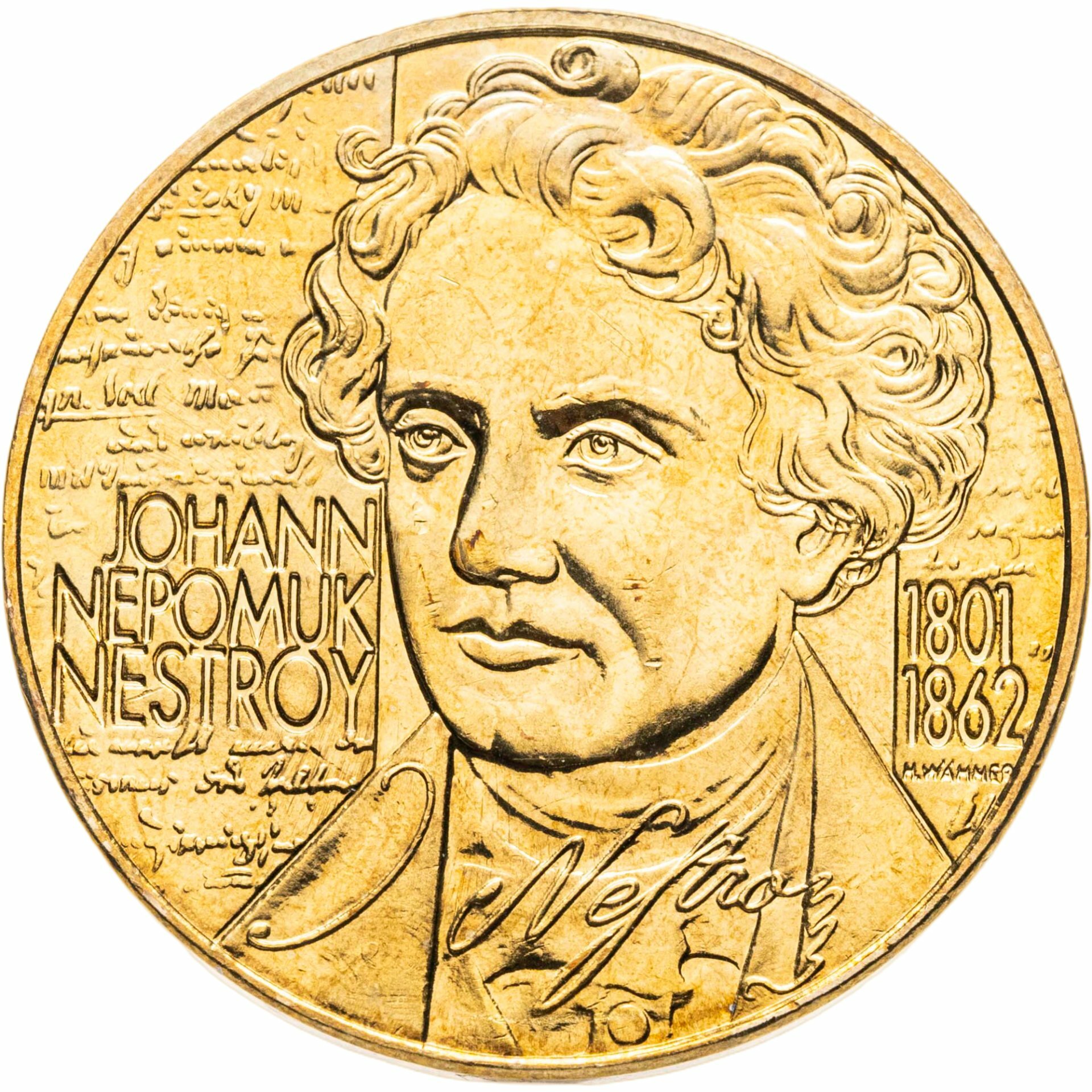 Австрия 20 шиллингов 2001 200 лет со дня рождения Иоганна Нестроя, Бронза, в сохранности AU