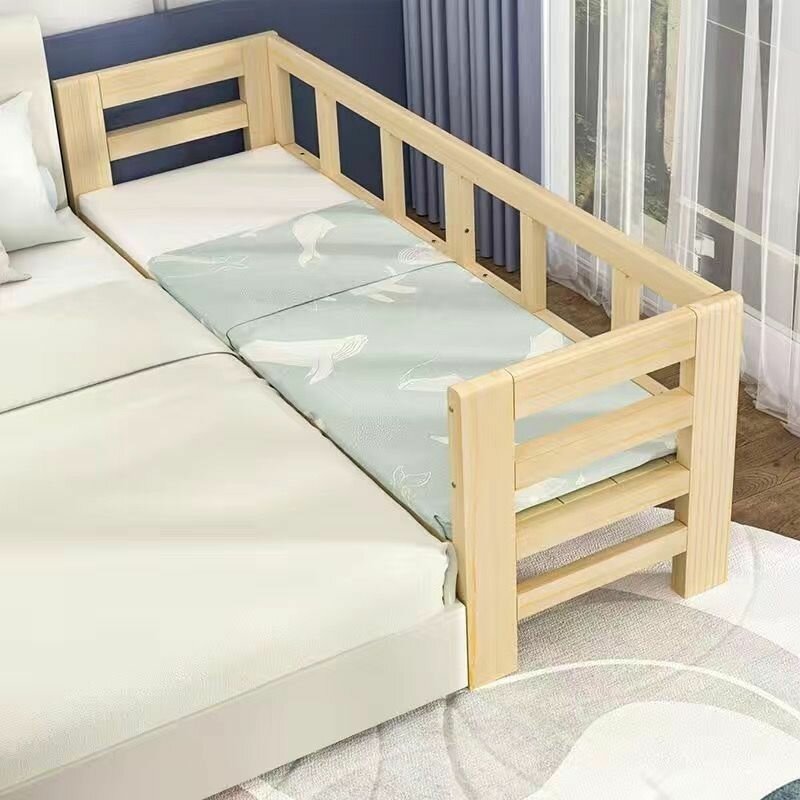 Кровать из массива дерева для взрослых, складная кровать, не требует установки, с защитными бортиками, детская кровать, большая кровать для мальчиков и девочек, детская кроватка.
