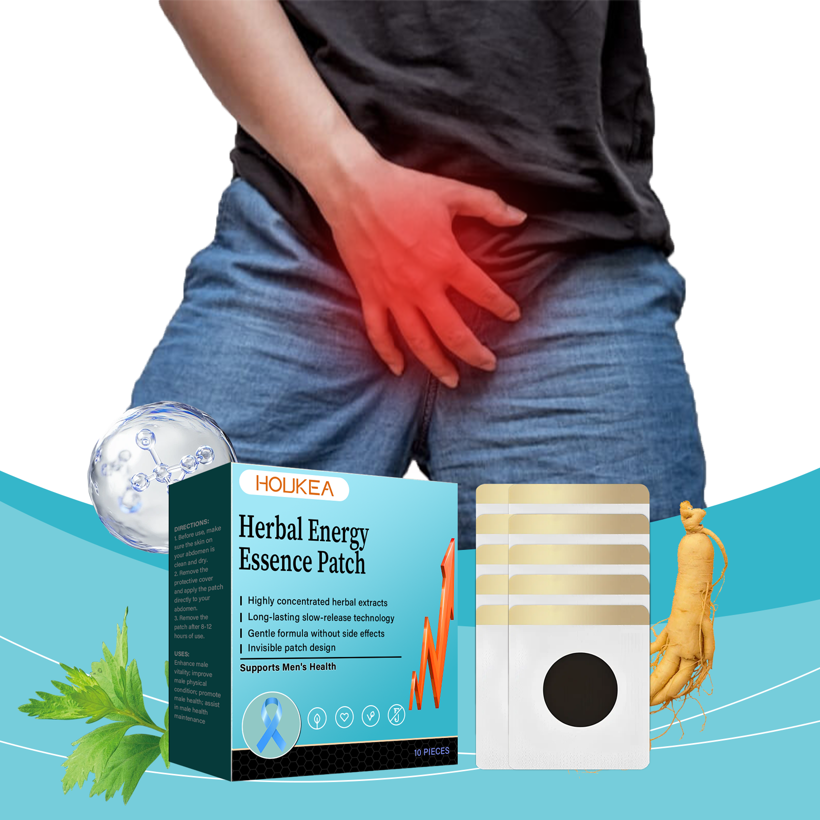 Мужской травяной пластырь для ухода, снимающий дискомфорт кожи тела, наружное применение, патч для пупка