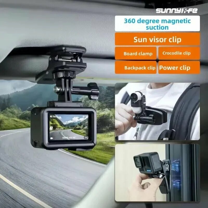 Sunnylife Вращающийся на 360 Зажим для шляпы, ремня и рюкзака OSMO Action 5 Pro/4/3 Insta360 GoPro Аксессуары для крепления на магнитном зажиме