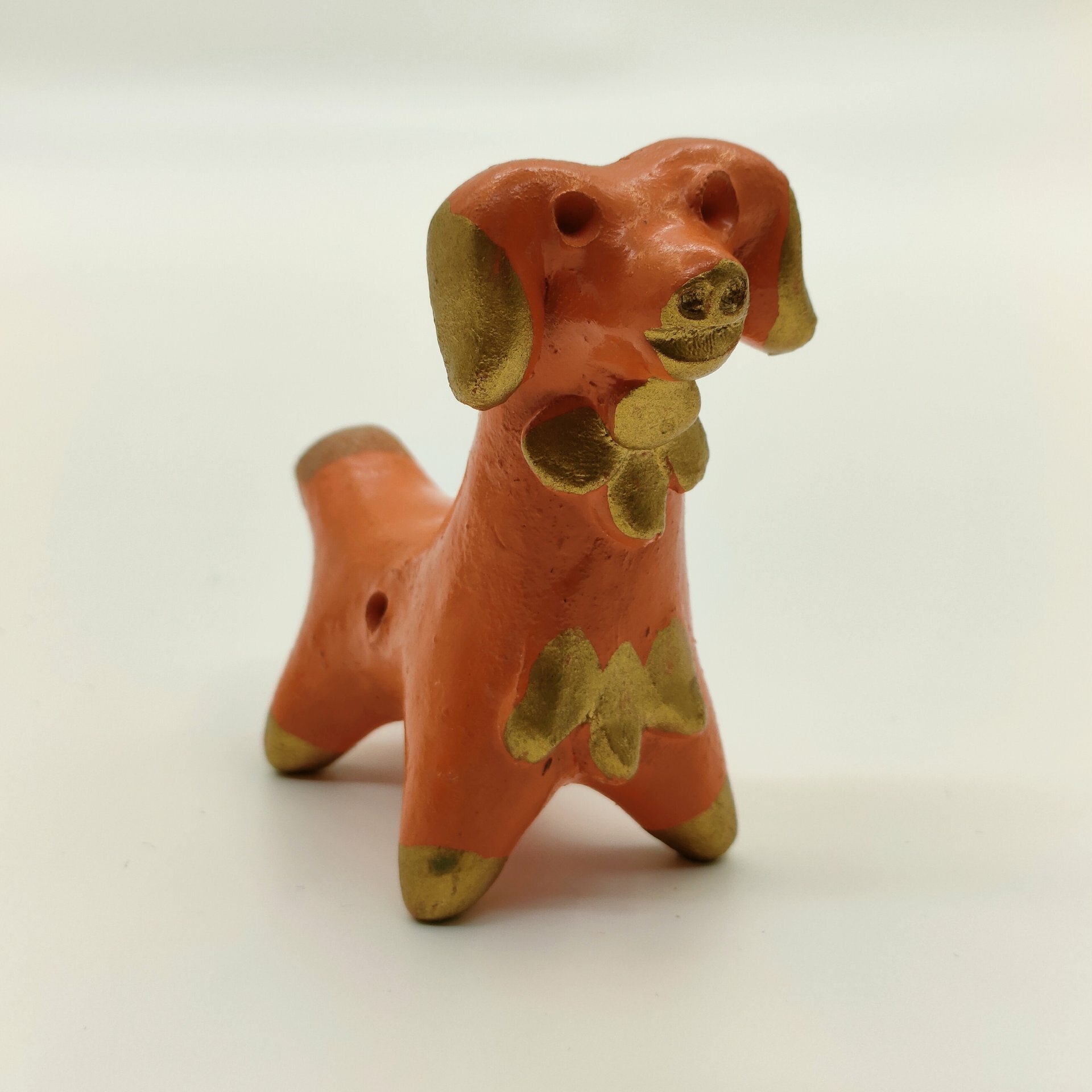 Игрушка-свистулька "Собачка" (Абашевская), глина, роспись, золочение, СССР, 1980-1990 гг.