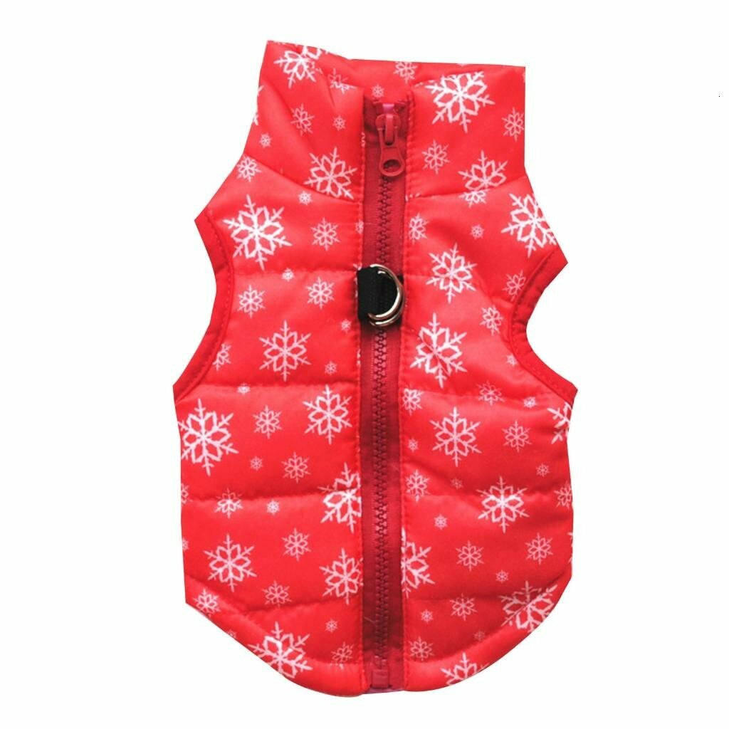 Теплая собака куртка с хомутом, S - Рождественский красный снежок