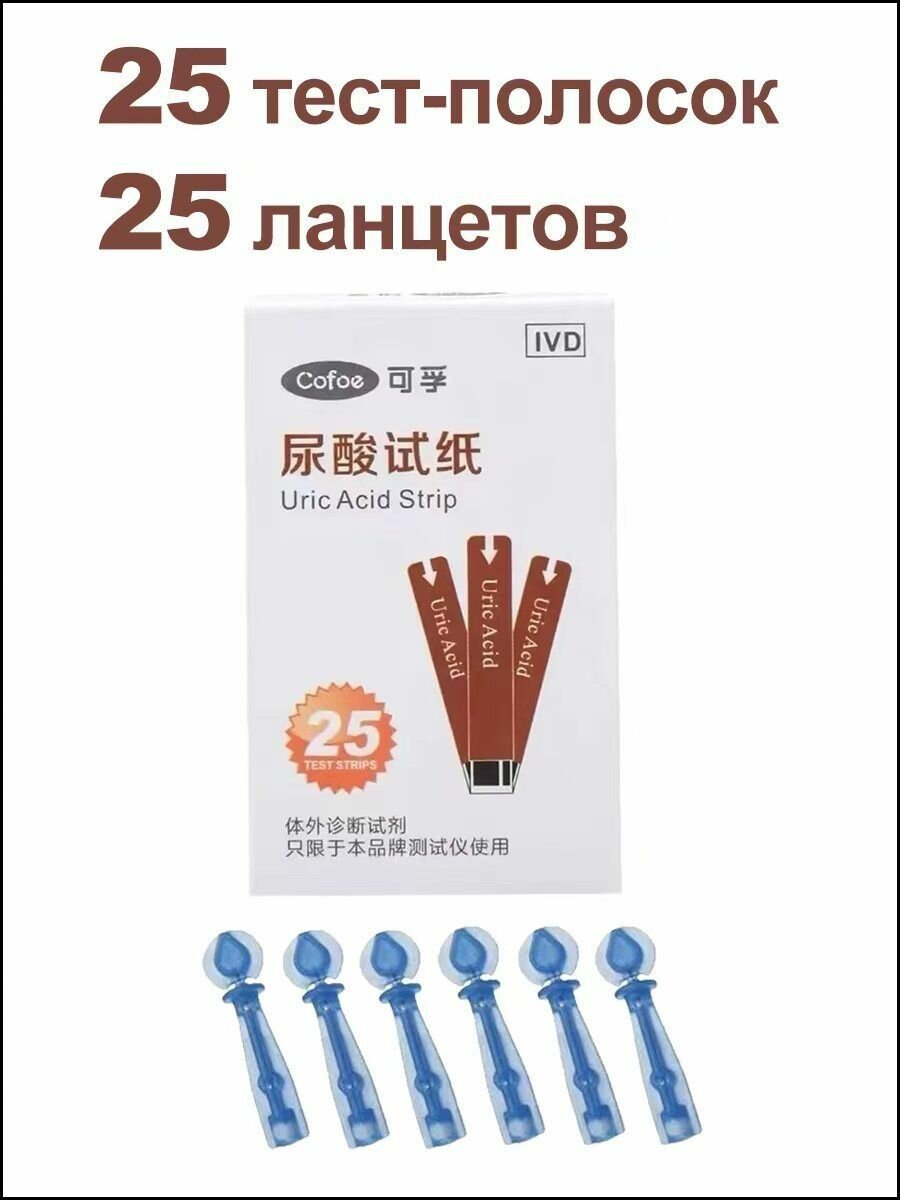 Cofoe Тест полоски для определения мочевой кислоты 25 шт