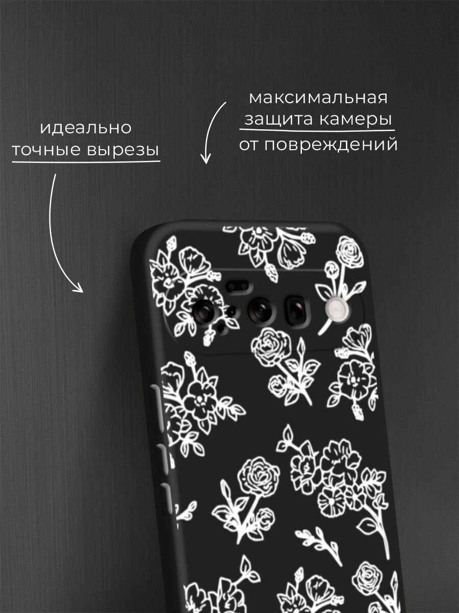 Черный матовый чехол на Google Pixel 10 / Гугл Пиксель 10 с принтом Белые розы паттерн — фото 1