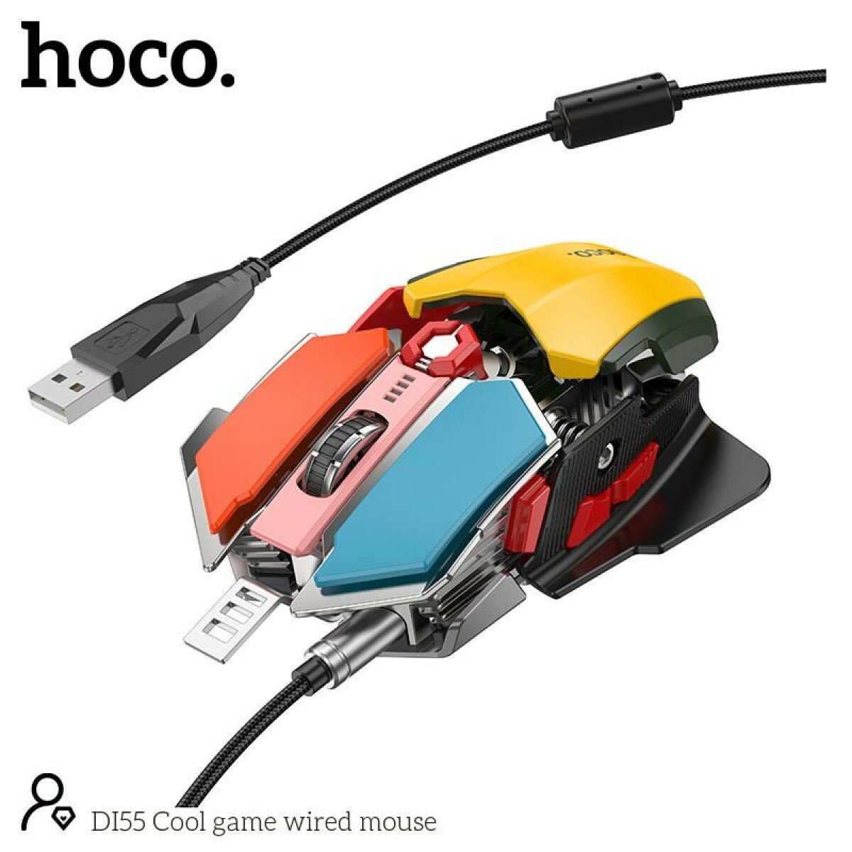 Игровая мышь HOCO DI55, 12000dpi, плетеный кабель 1,5м, 8 кнопок, подсветка