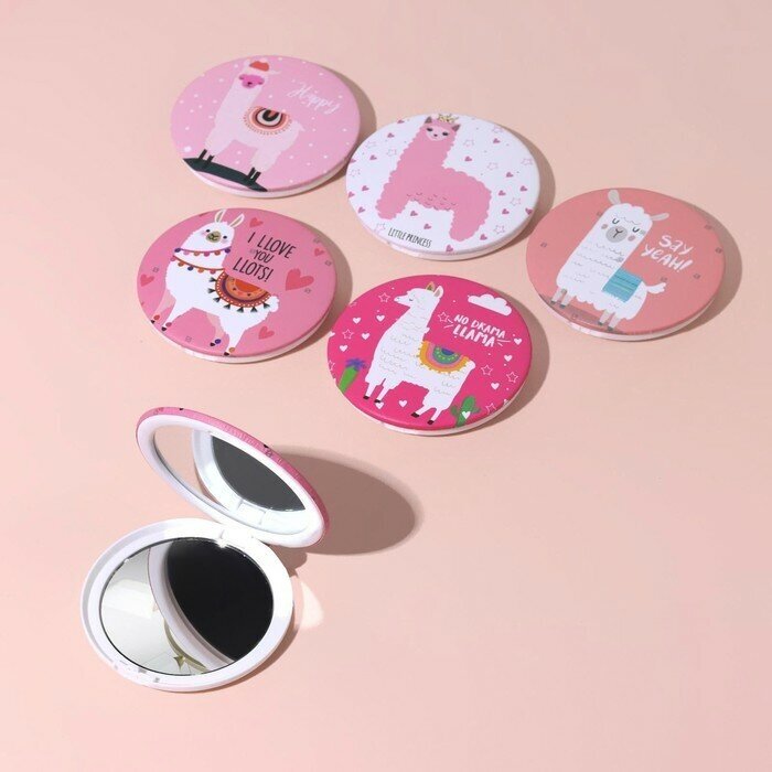 Зеркало складное «Ламы», d 7,5 см, рисунок микс, "Queen fair"