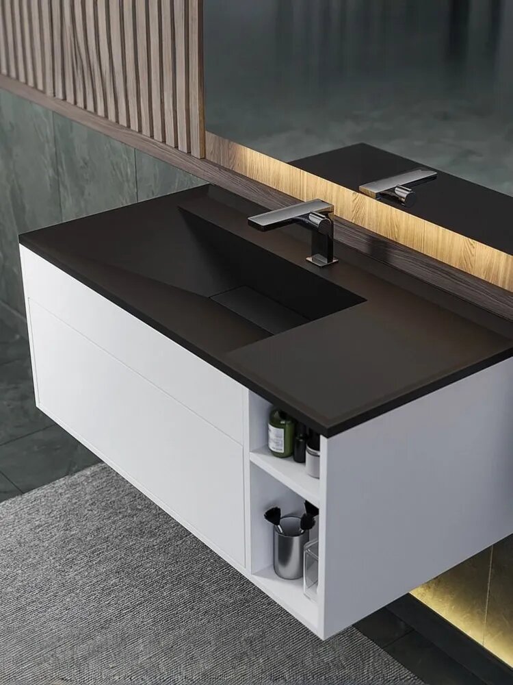 Раковина кварцевая для ванной Uperwood Lotus Quartz, 100х50х13 см, черная матовая, уголь