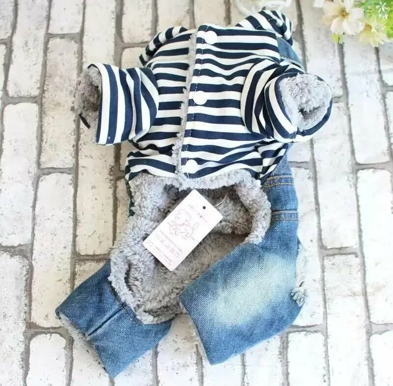 Комбинезон для собак джинсовый в полоску