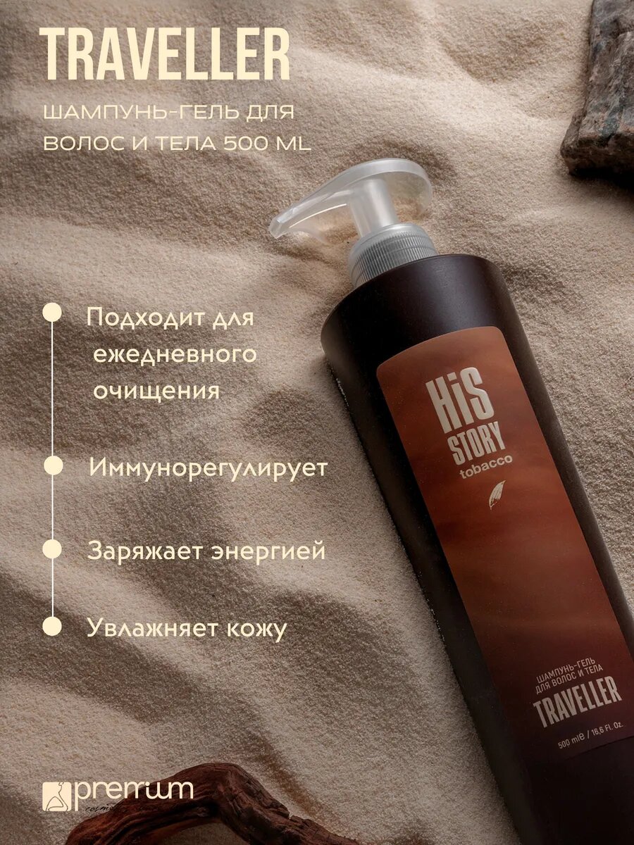 Premium Шампунь-гель мужской для волос и тела Traveller, 500 мл