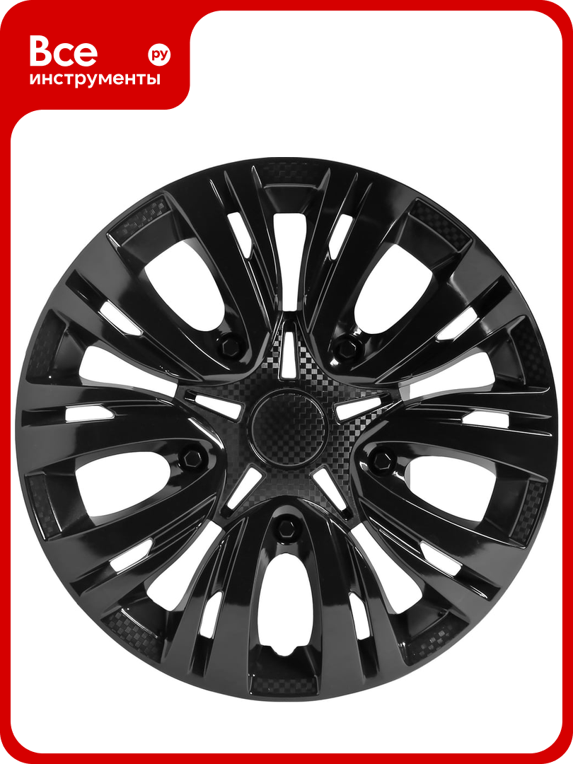 Колесные колпаки Airline 15 Лион, черный глянец, карбон, комплект 2 шт. AWCC-15-04