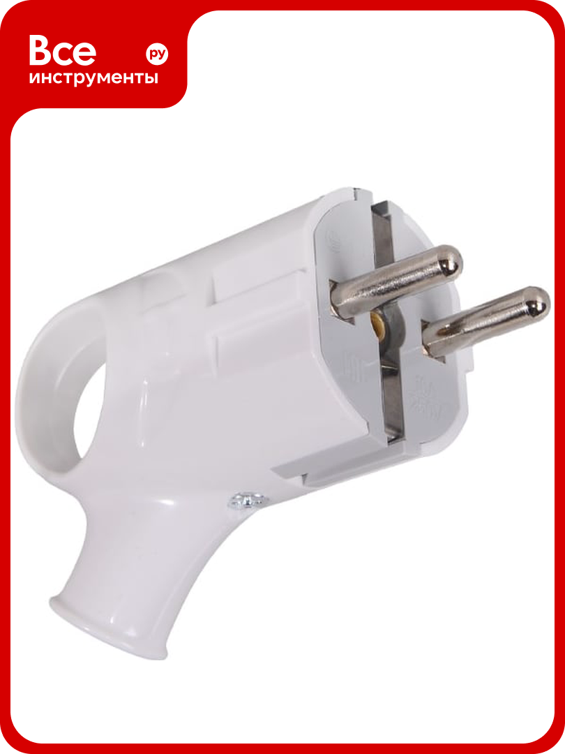 Вилка угловая с ушком Вихрь с/з, белая 16А 250В 73/12/1/2