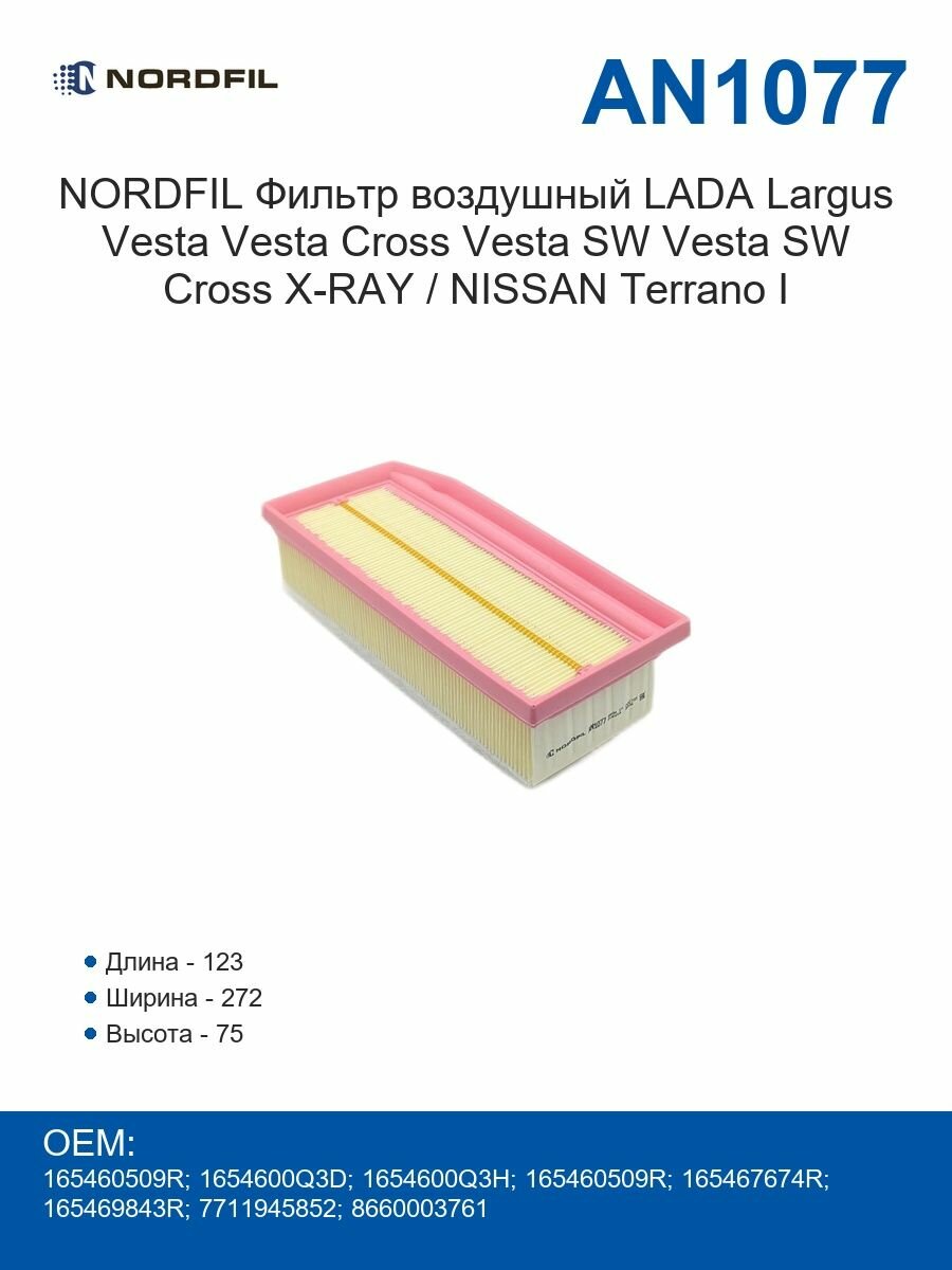 NORDFIL Фильтр воздушный LADA Largus Vesta Vesta Cross Vesta SW Vesta SW Cross X-RAY / NISSAN Terrano I