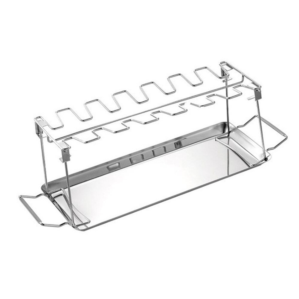 Набор из 2 складных стоек для курных ног и крыльев из нержавеющей стали с 14 ячейками, портативная рама для жарки ножек курицы с поддоном для сбора сока для гриля, коптиля, печи, барбекю, пикника, размер рамы 470*115*145 мм, вес упаковки 645 г