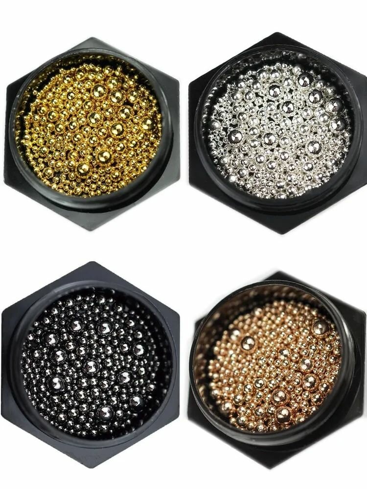 Набор Mix XL Бульонки металл для дизайна ногтей. Бусинки, шарики для украшения маникюра (4 цвета)