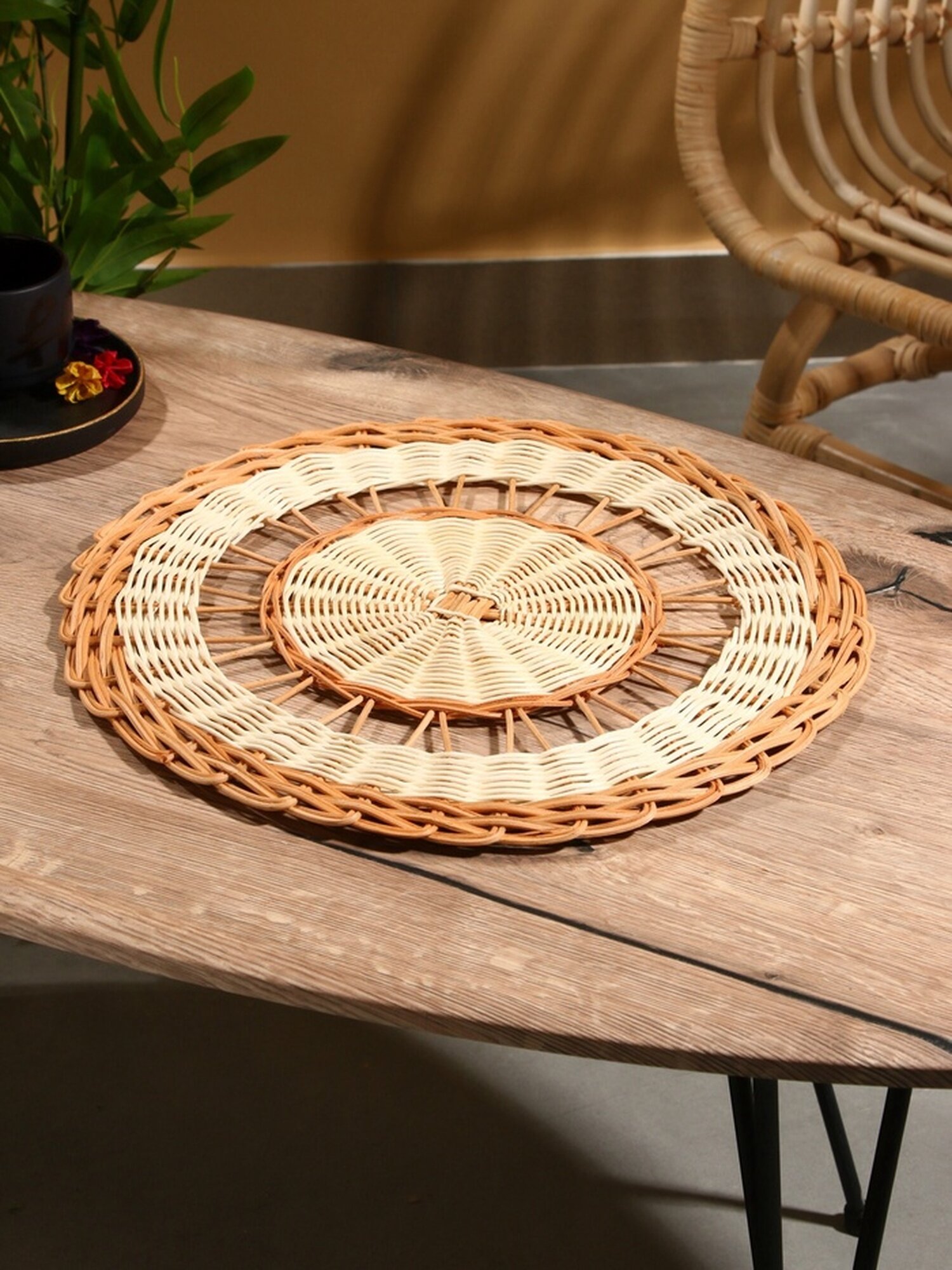 Подставка под горячее Сима-ленд, ротанг, круглая, бежевая, 39 см