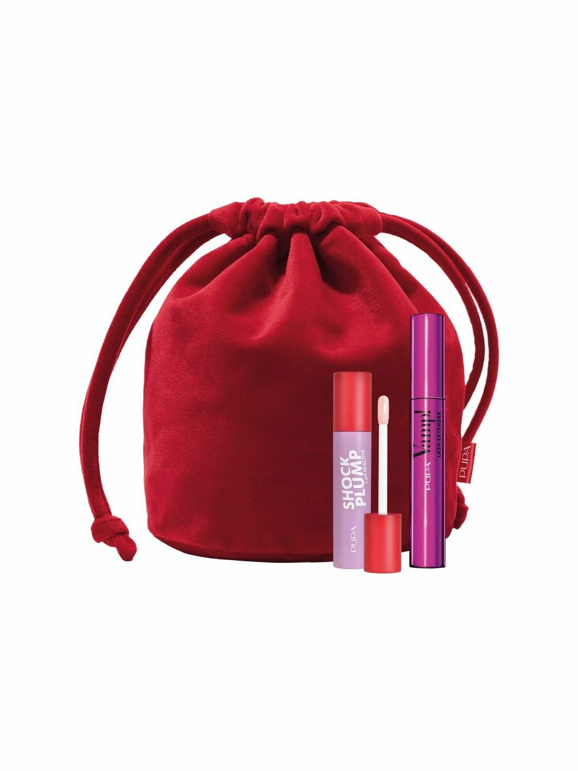 Pupa Набор для макияжа глаз и губ в косметичке Vamp! Lash Extender + Shock Plump Soft Velvet Beauty Kit