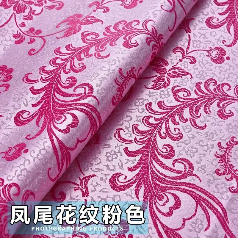 Парчовый атлас 100x90 см с шелковой вышивкой, китайский стиль Розовый, 1 meter price-001