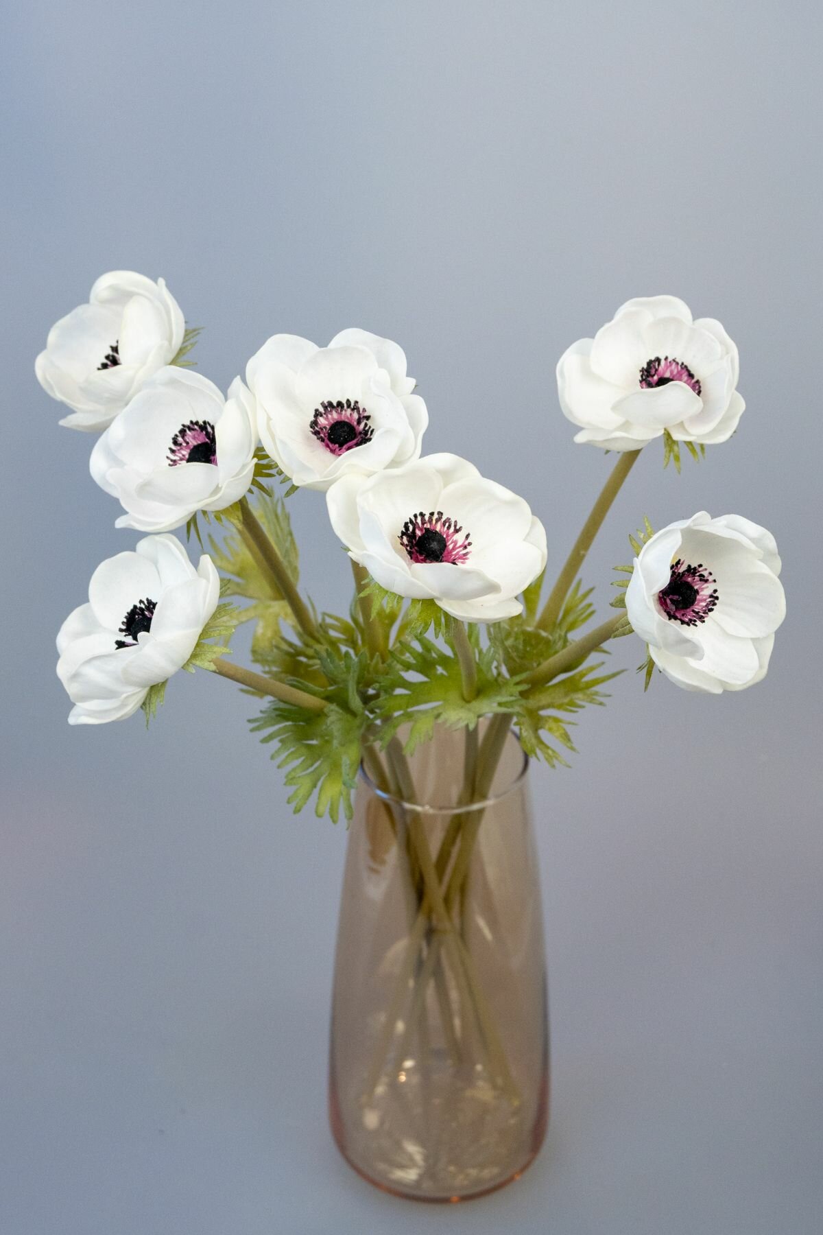 Искусственные цветы премиум из латекса Анемон белый букет для декора 3 ветки 50 см